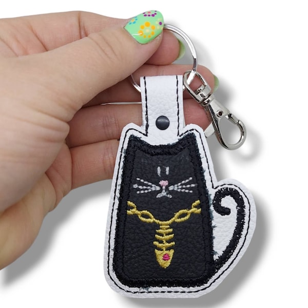 Fishbone Cat Key Fob and Eyelet 4 X 4 ITH DIGITAL FILE for Embroidery ...