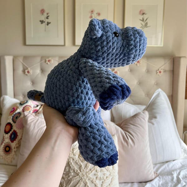 LITTLE Hundred Hippo Knotted Stuffed Plushie — Crochet Hippo PATTERN ...