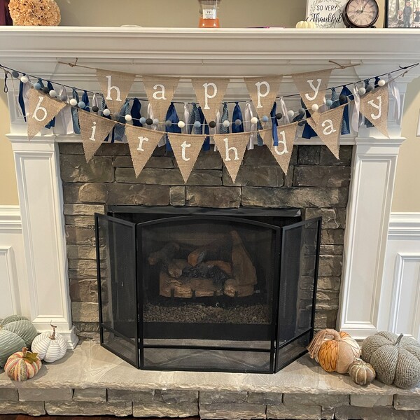 Happy Birthday Burlap Banner, Happy Birthday Bunting, Birthday ...