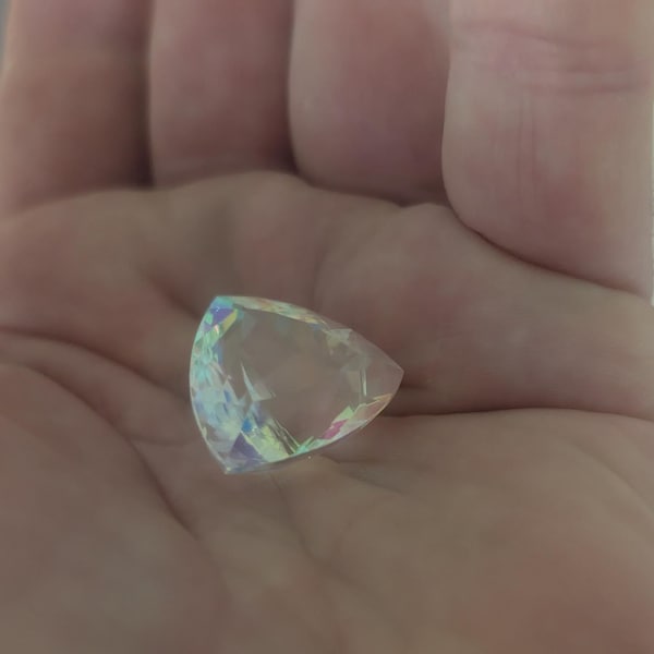 Mystic Topaz Trillion Gemstone, 30ct Faceted Rainbow Pendant Stone ...