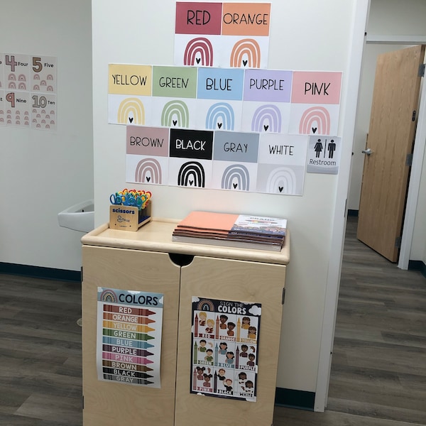 BOHO RAINBOW Numbers 1-10 Posters | Neutral Rainbow Classroom Decor ...