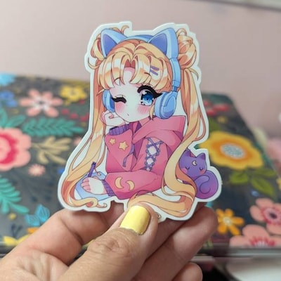 Grey Penguin Anime Girl Waterproof Vinyl Sticker Pack Laminated Kawaii ...