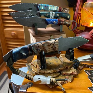 Pocket Knife Display Stand Gloss Thick Slice Brown Agate Stone Slab ...