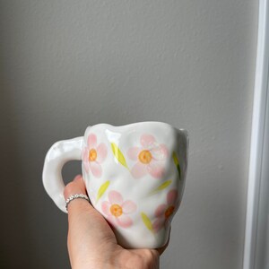 Adorable Floral Ceramic Mugs Wonky Pink/ Cream Summer Handmade - Etsy UK