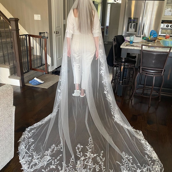 LS92 / Flower Leaf Lace Cathedral Veil - 3 Meter Long - Etsy