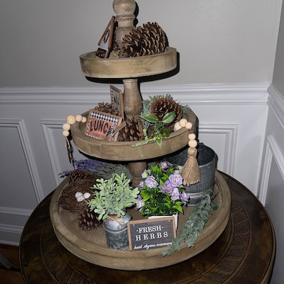 2 Tier Rectangle Tiered Tray Rustic, Cottage, Farmhouse, and Boho Style ...