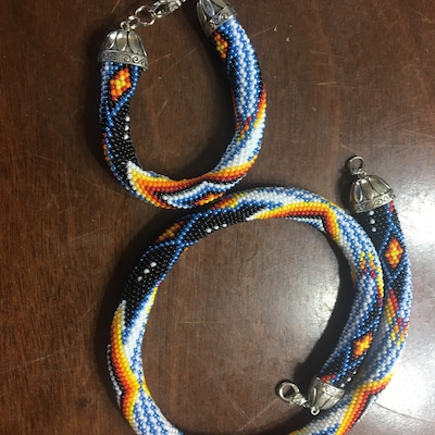 Blue Beaded Necklace Native American Style Indian Beads Necklace Ethnic ...