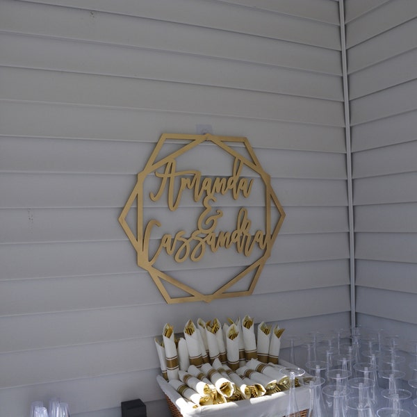 Custom Name Sign Backdrop, Geometric Name Sign Wood, Wedding Backdrop ...