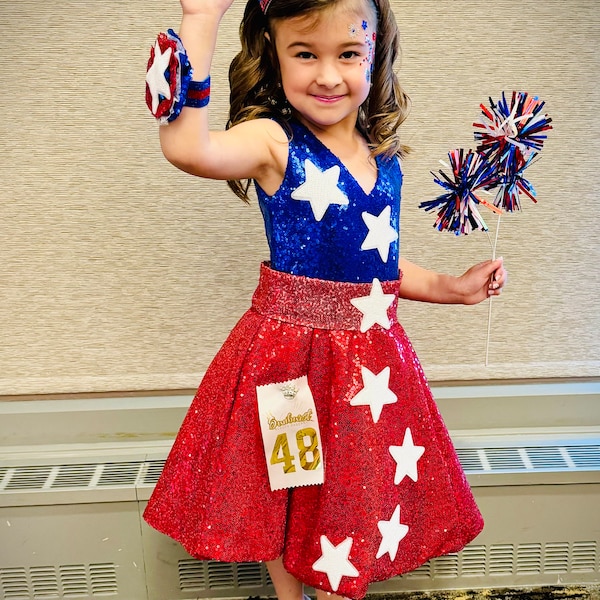 Red White Blue Patriotic Outfit Pageant Girls Unique Sequins Patriotic ...