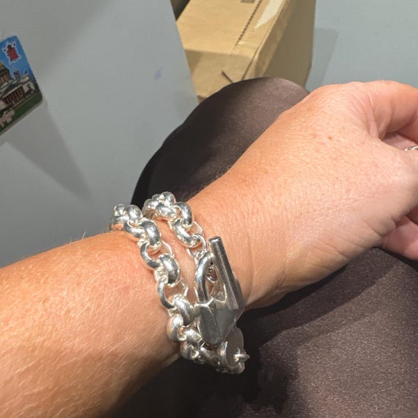 Mens Stainless Steel Shackle Bracelet, Leather Wrap Bracelet, Bold Geo ...