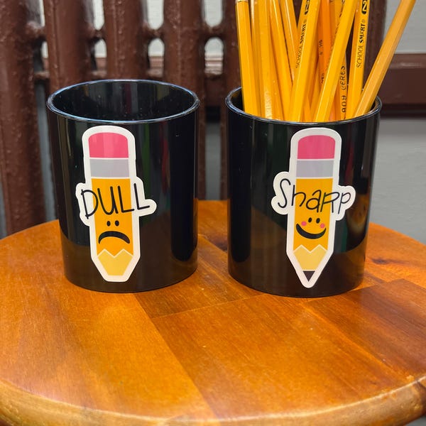 Sharp Dull Pencils Sticker Set - Waterproof Pencil Cup Labels for ...
