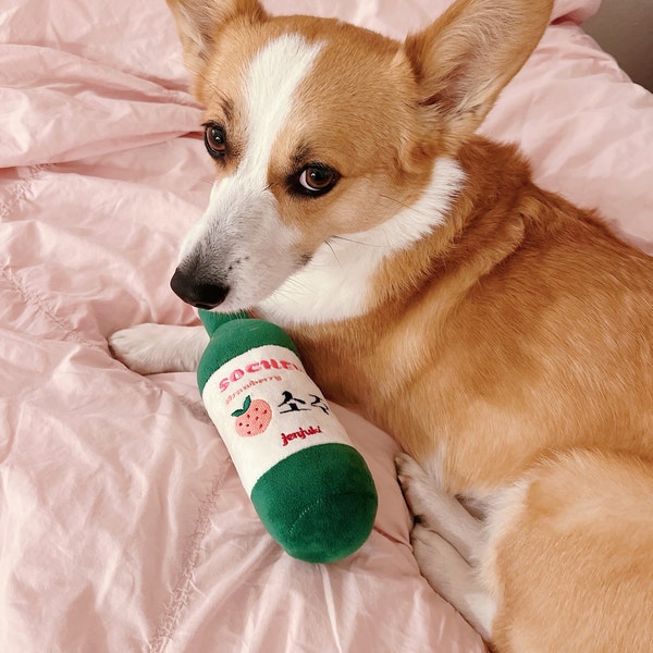 Sochew (soju) Bottle Dog Plush Toys With Squeaker - Strawberry - Grape ...