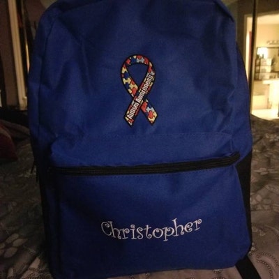 Personalized Kids Backpack Embroidered Autism Awareness Ribbon ...