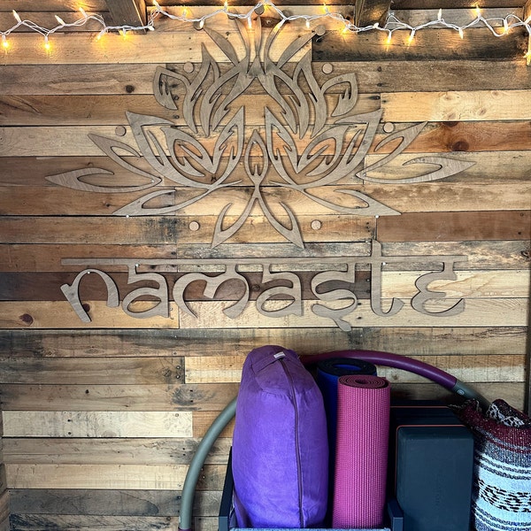 Namaste Wood Sign | Lotus Flower Wall Art | Yoga Studio Decor ...