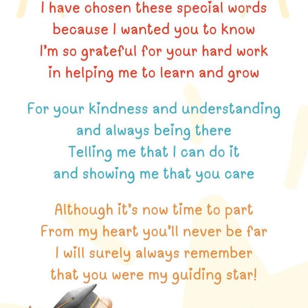 Printable Teachers Personalised Leaving Thank You Gift Teacher Poem ...