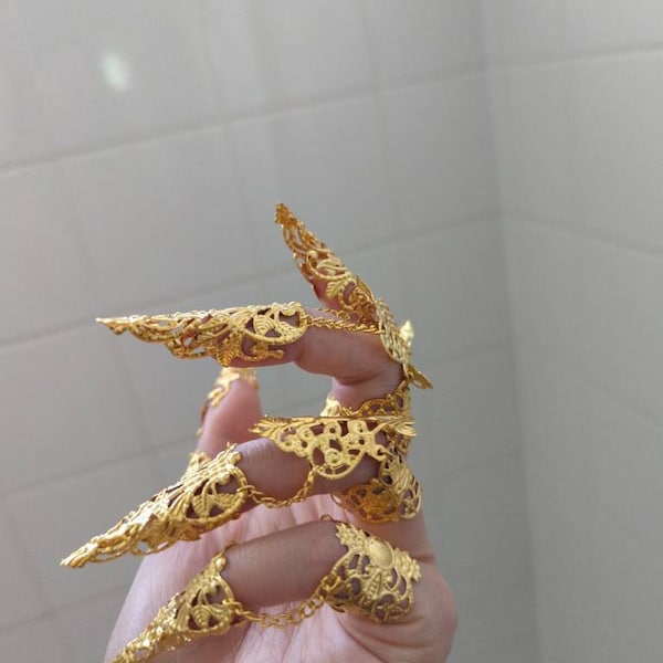 Full Finger Armor Articulated Finger Claws Nails Ring Gold Set Style 2 ...