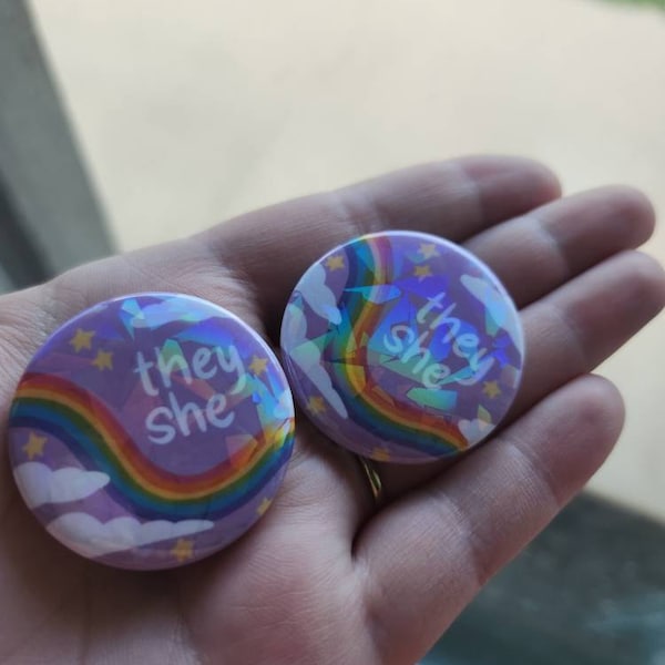 Pastel Pronoun Pins! Kawaii Aesthetic Pin Buttons - They/them, He/they ...