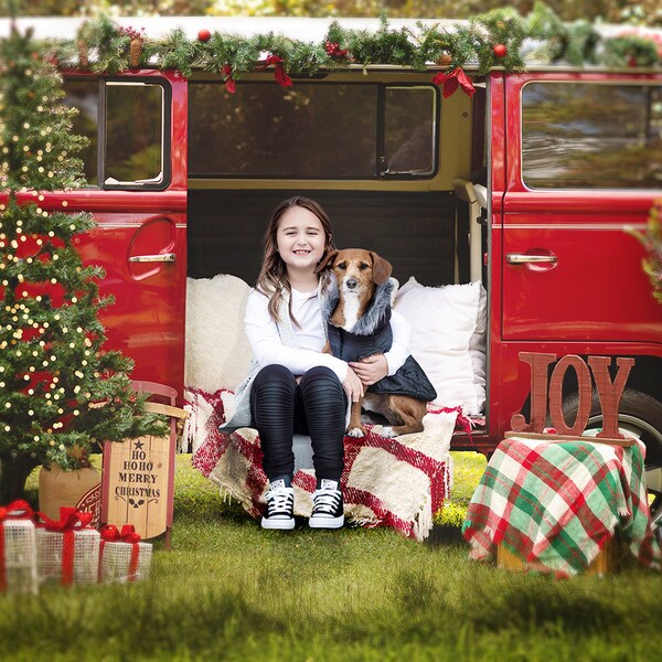 Christmas VW Bus Backdrop, Christmas Backdrop, VW Bus Backdrop, Holiday ...
