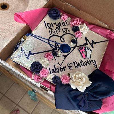 Custom Nurse With Stethoscope and EKG Line Glitter Graduation - Etsy