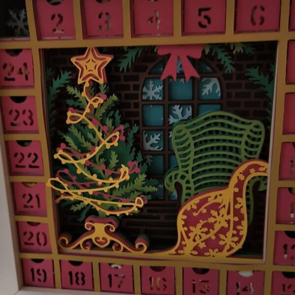 3D SVG Christmas Shadow Box, Advent Calendar Svg, Santa Claus Shadow ...