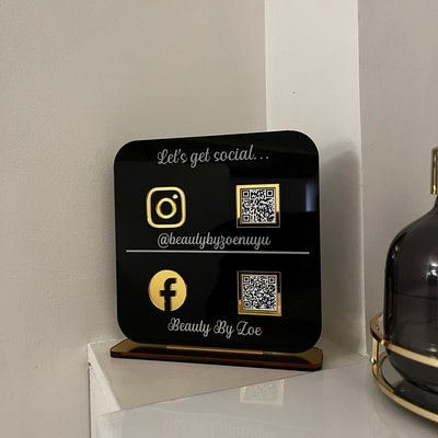 Circular Single QR Code Business Social Media Sign & Stand Salon Sign ...