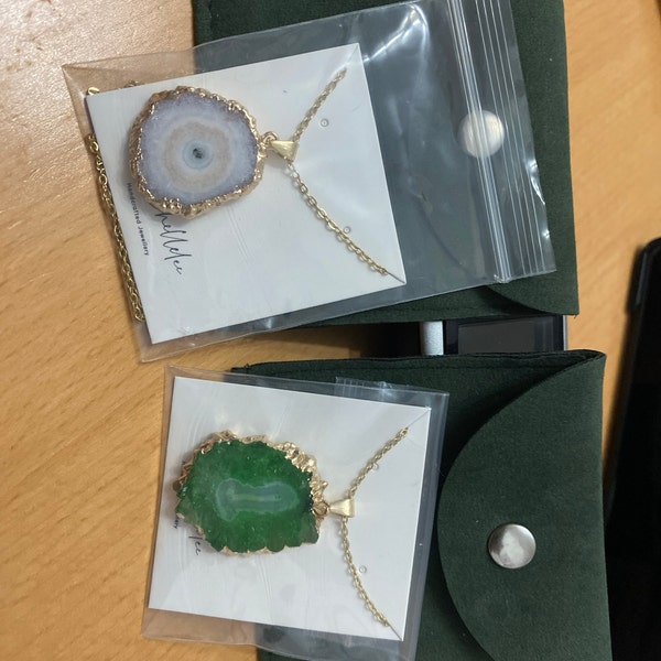 Natural Raw Agate Rough Pendant Necklace, Crystal Hole and Cluster ...