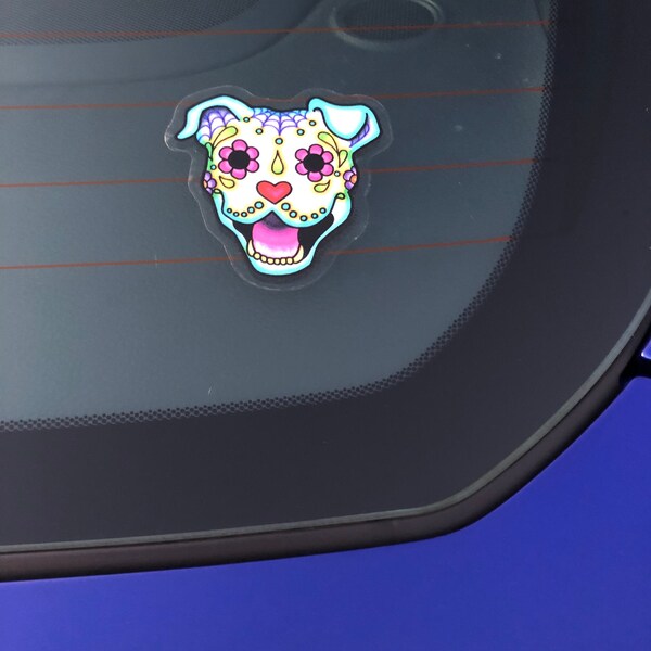 Smiling Pit Bull Sticker Day of Dead Happy Sugar Skull Dog Clear Vinyl ...