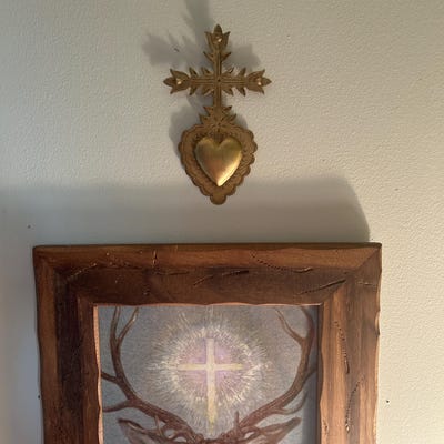 Sacred Heart, Red Center With Rustic Crystals, Catholic Heart, Exvoto ...