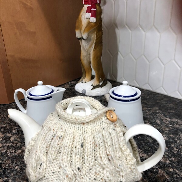 White Hand Knit Tea Cosy Teapot Cosy Wool Tea Cosy Teapot Cover ...