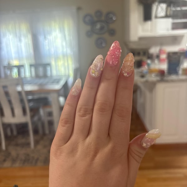 Summer Pink Octopus and Flower Press on Nails, Elegant Handmade PINK ...