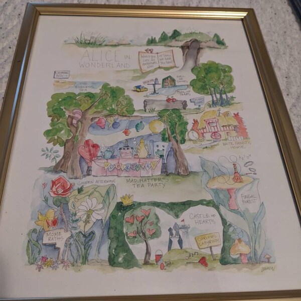 Alice's Adventures Wonderland Watercolor Map Art Print - Etsy