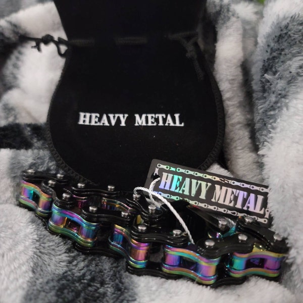 Heavy Metal Rainbow Bike Chain Bracelet 3/4" Wide Biker Jewelry ...
