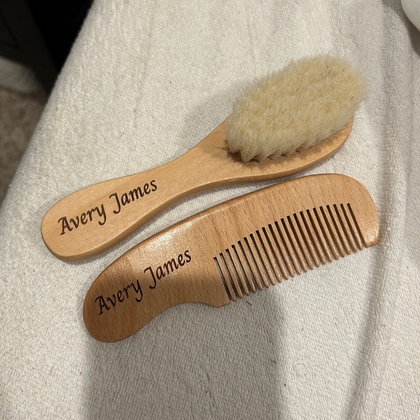 Natural Wood Comb and Brush Set, Blank Brush and Comb, Engravable Brush ...