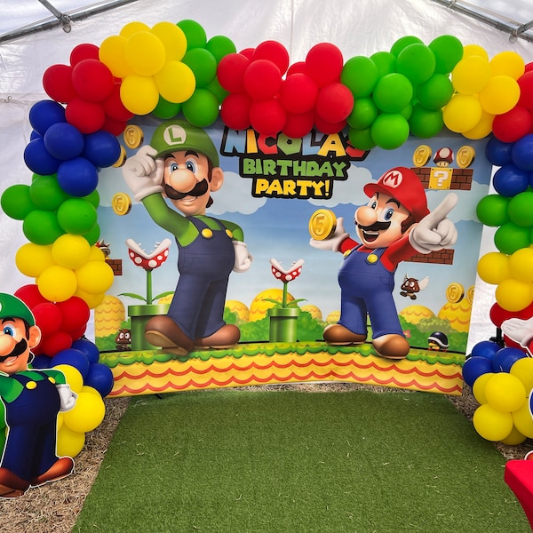 Super Mario Backdrop Banner, Luigi, Birthday Decoration, Kids Party ...