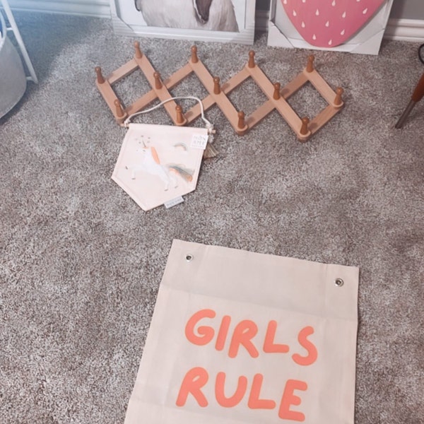 Girls Rule Canvas Banner, Girl Nursery Wall Hanging, Neutral Girl ...