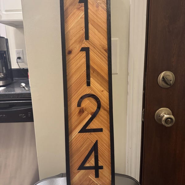 Handcrafted Cedar Address Sign: Modern Herringbone House Number Plaque ...