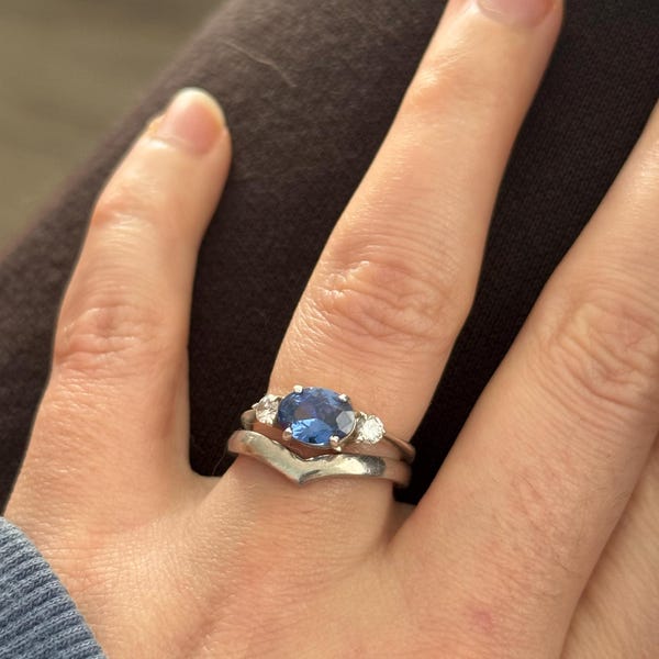 Blue Sandstone Engagement Ring Set, Vintage Blue Sunstone Bridal Ring ...