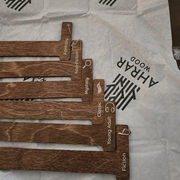 Personalized Wooden Book Shelf Dividers, Horizontal Genre Organizers ...