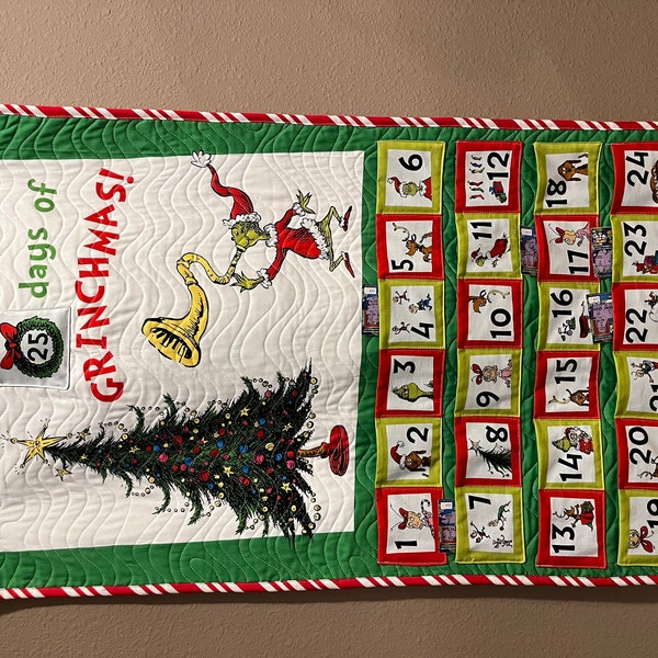 Holiday Advent Calendar, Grinch Advent Calendar, Quilted Wall Hanging ...