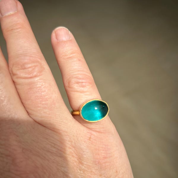 Oval Cut Green Hiddenite 18K Matte Finish Rose Gold Ring, Green ...