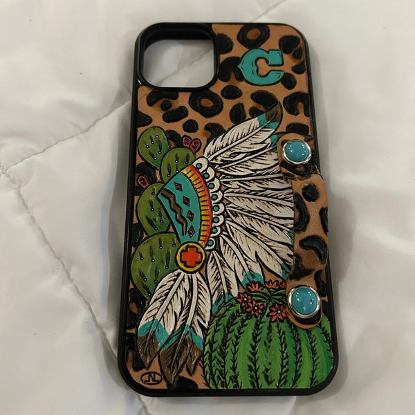 Custom Tooled Leather Native American Headdress Phone Case - Etsy