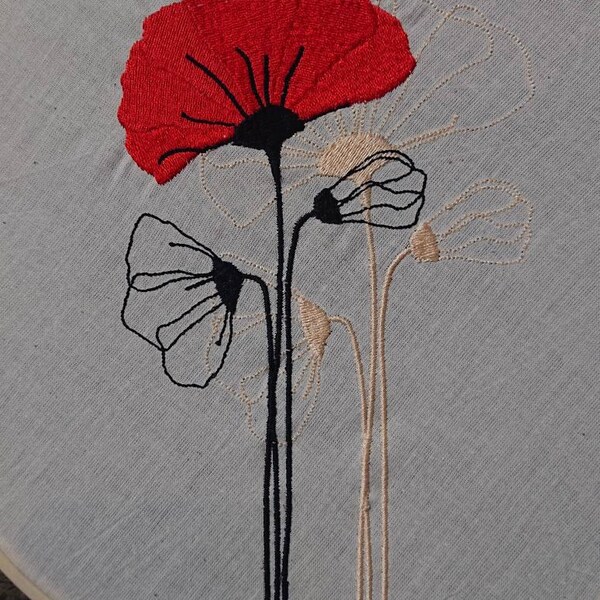 Embroidery Machine Design Poppy Pattern Pe File Flower Instant Digital ...