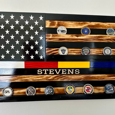 AMERICAN FLAG / Challenge Coin Display Flag Optional / Wood Flag - Etsy