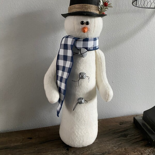 Buffalo Plaid Fabric Snowman With Scarf, Farmhouse Christmas Decor ...