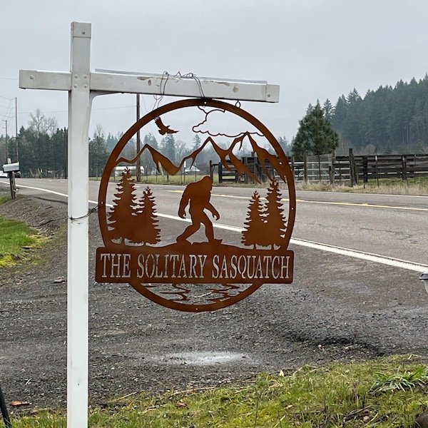 Outdoor Sasquatch Custom Name Metal Sign | Bigfoot Mountain Metal Sign ...