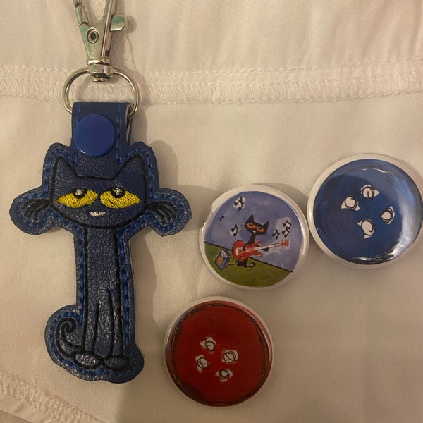Pete the Cat Keychain Keyfob Embroidered Fob - Etsy