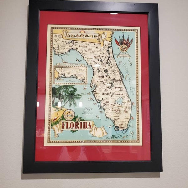 Vintage Map of Florida, Florida Pictorial Map, Vintage Map Print, Old ...
