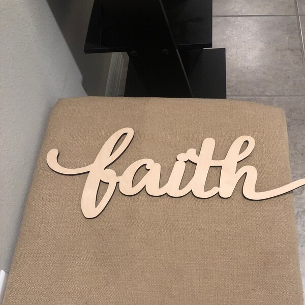 Faith Script Word Wood Sign, Wooden Words, Sign Art, Rustic Cursive ...