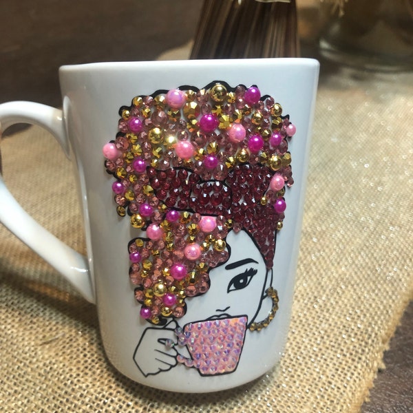 Mug, Bling Mug, Ceramic Mug, Rhinestone Mug, Resin Rhinestones, Coffee ...