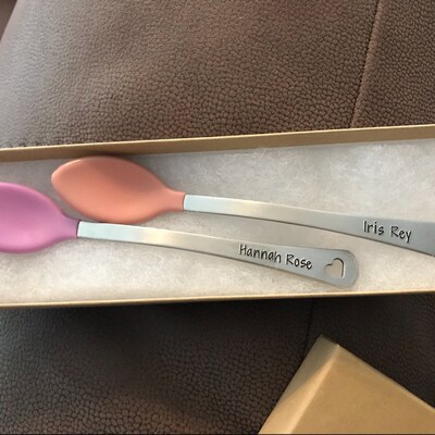 Personalized Baby Spoons, Set of 2 Custom Baby Girl Spoons, Engraved ...
